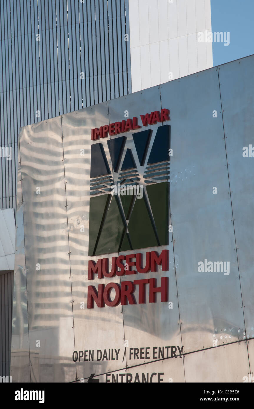 Entrance sign to the Imperial War Museum North with the iconic ...