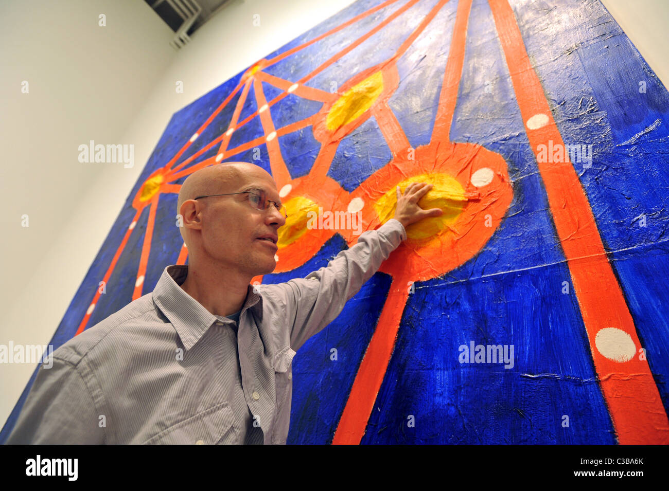 Chris Martin with his work 'Untitled 2005' Abstract America: New ...