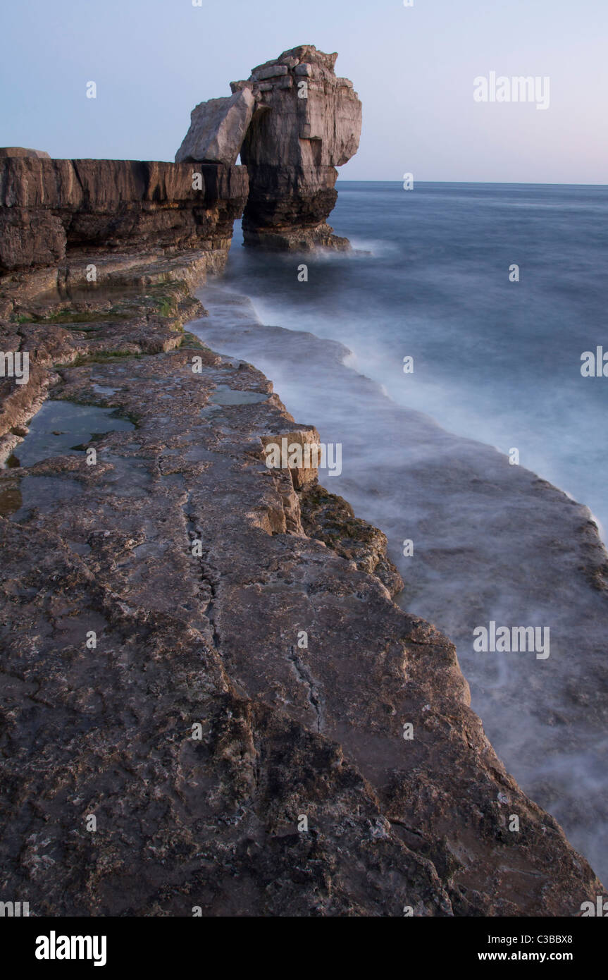 Pulpit Rock in a stormy sea. This massive limestone stack stands just ...