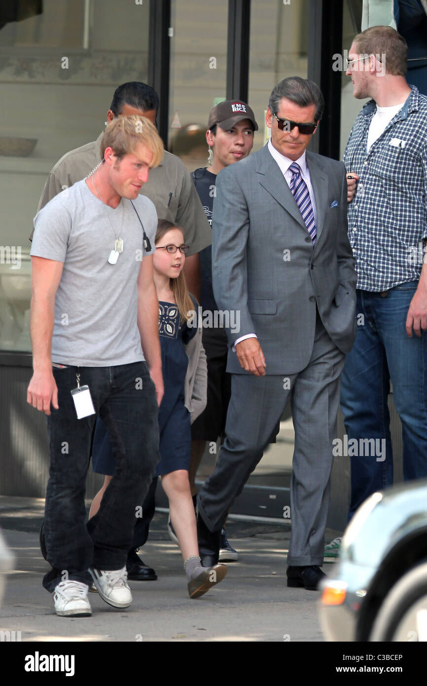 Ruby Jerins and Pierce Brosnan on the set of his new film 'Remember Me ...