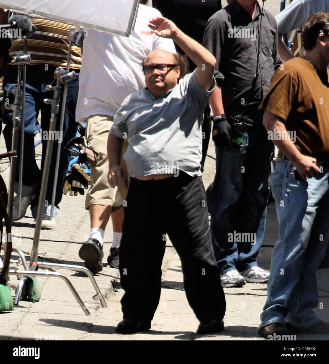 Danny DeVito stretching during a break from filming 'It's Always Sunny ...