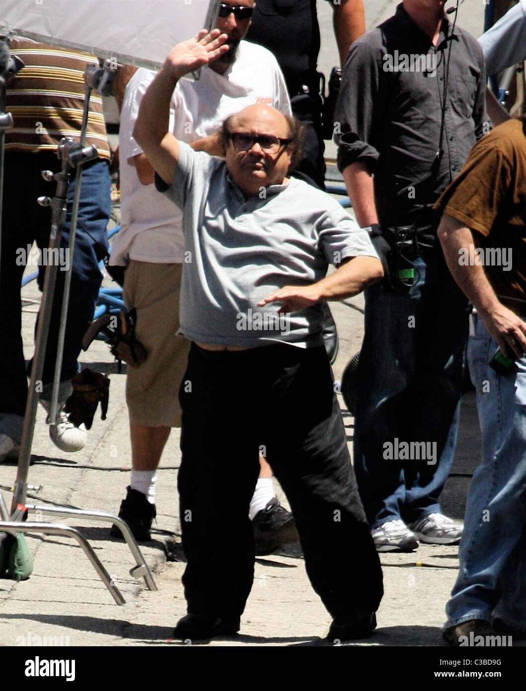 Danny DeVito stretching during a break from filming 'It's Always Sunny ...