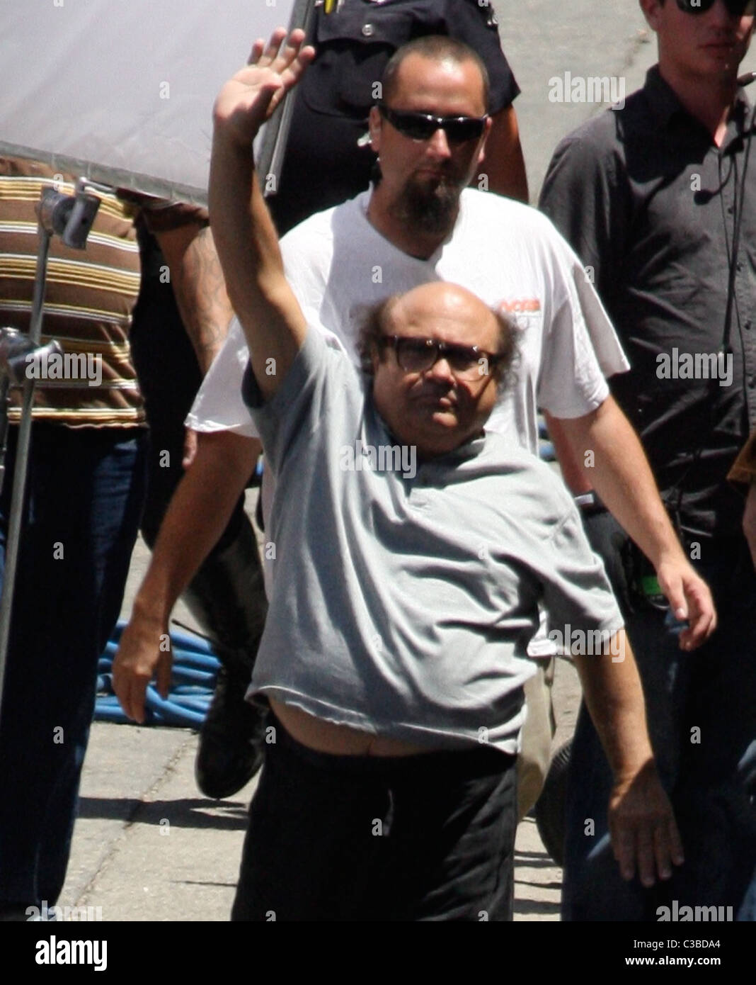 Danny DeVito stretching during a break from filming 'It's Always Sunny ...