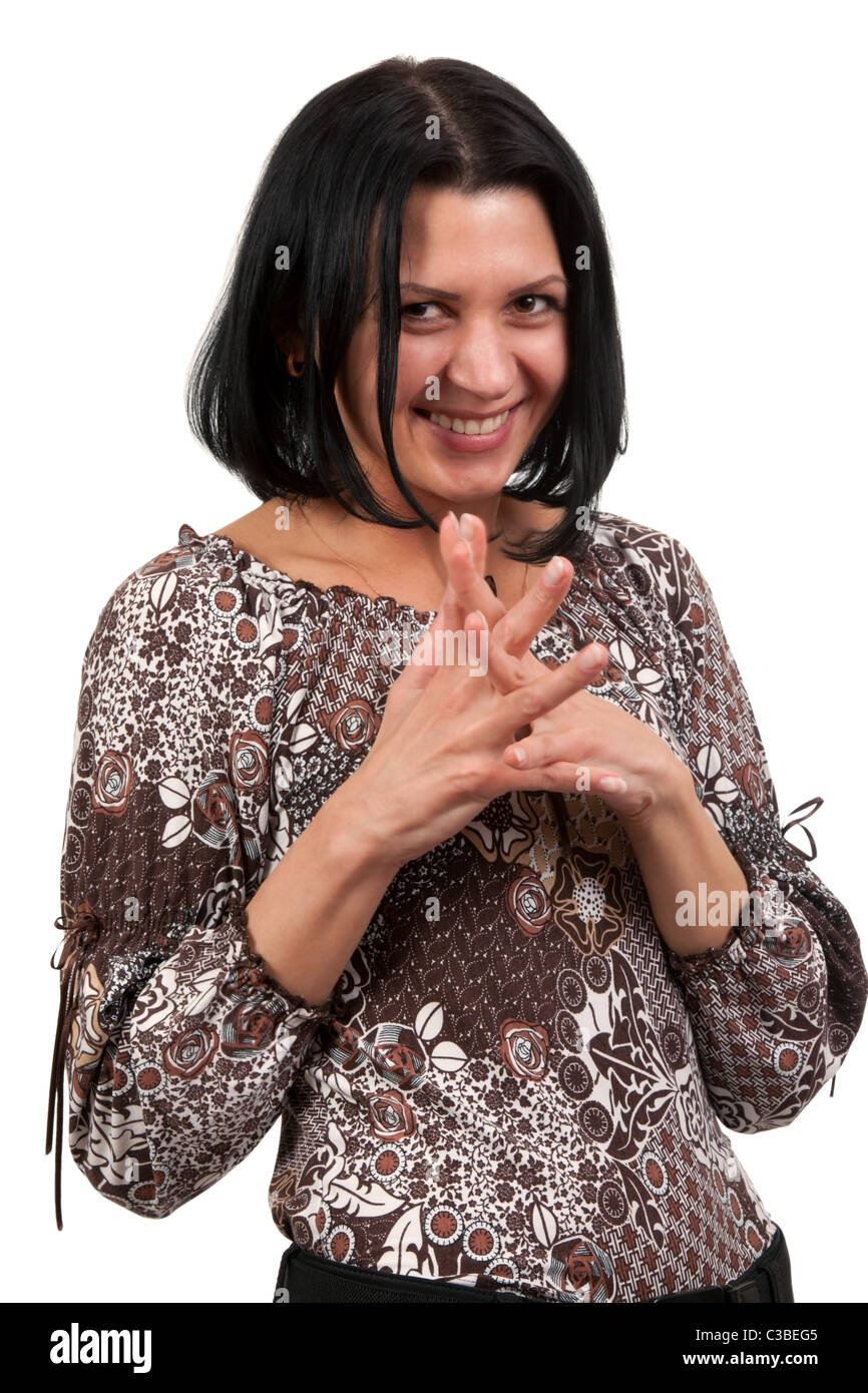 portrait of the wily woman isolated on white background Stock Photo - Alamy