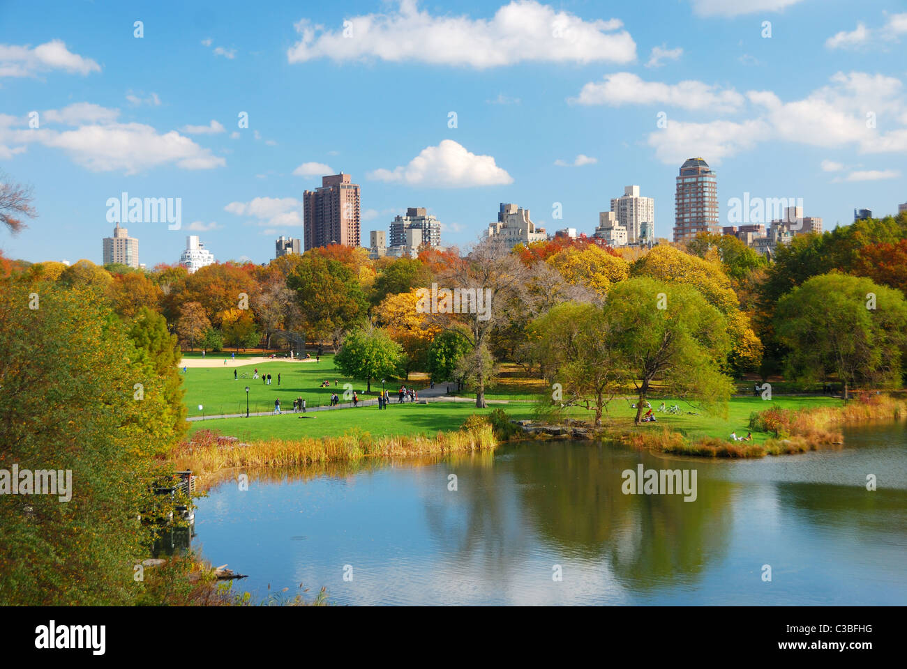 New York City Central Park in Autumn with Manhattan skyscrapers and ...
