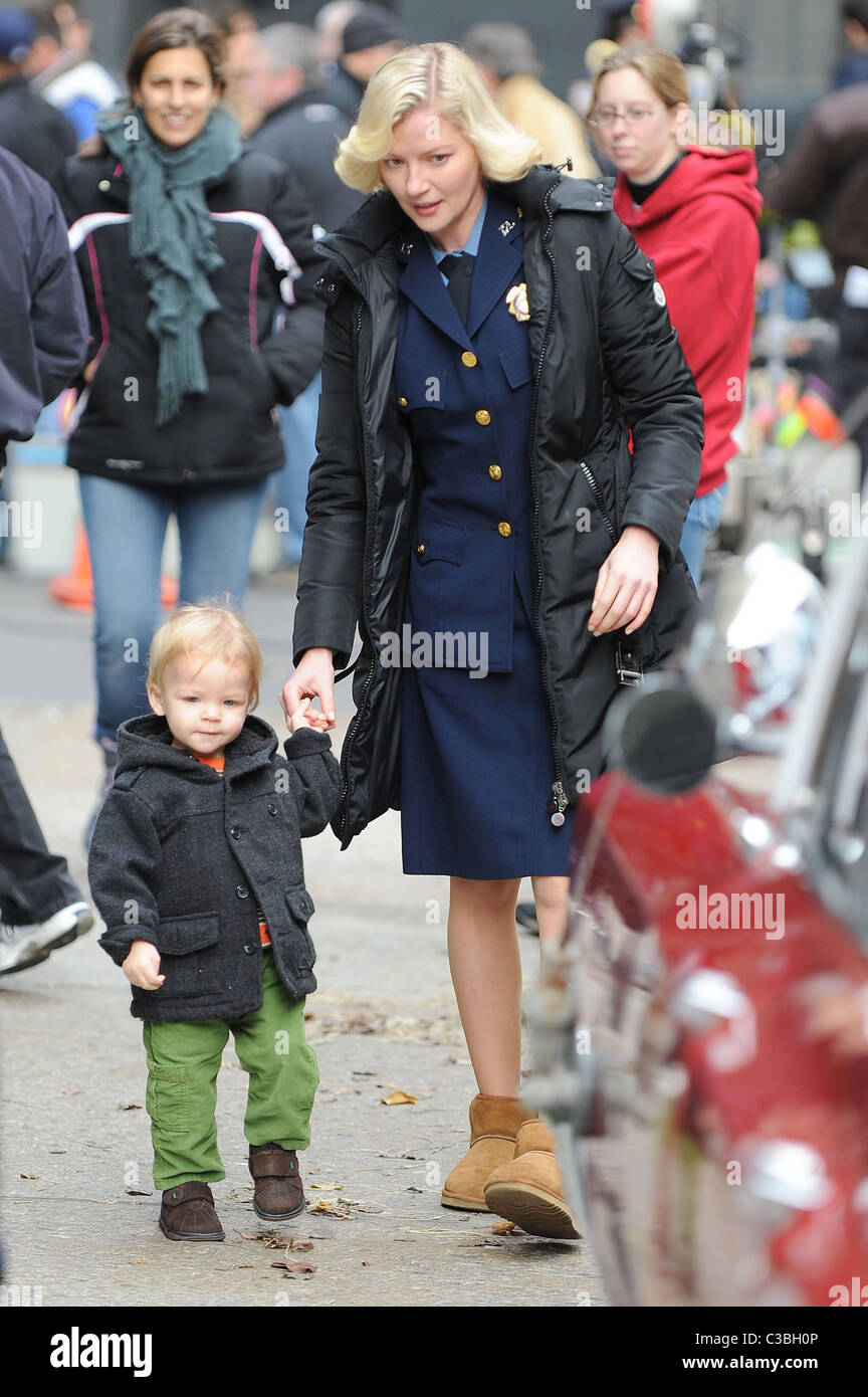 Gretchen Mol and son Ptolemy John Williams on the set for 'Life On Mars ...