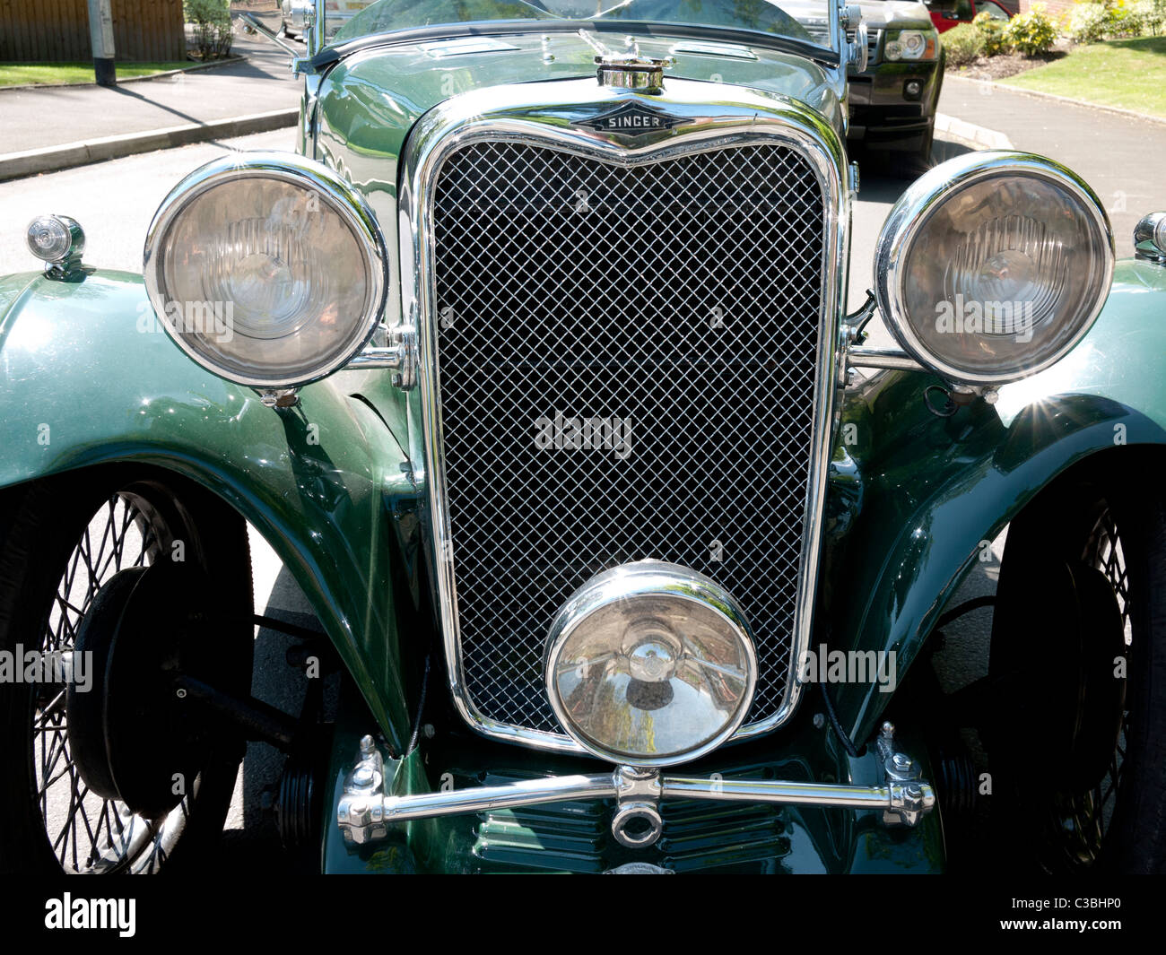 Front grill and lights on a vintage Singer open top sports car Stock ...