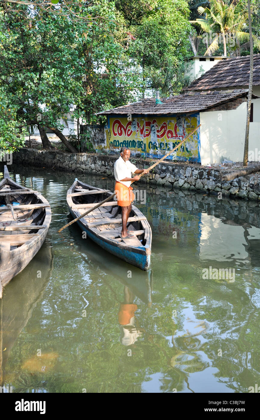 India, Kerala backwaters, primitive transport boats Stock Photo - Alamy