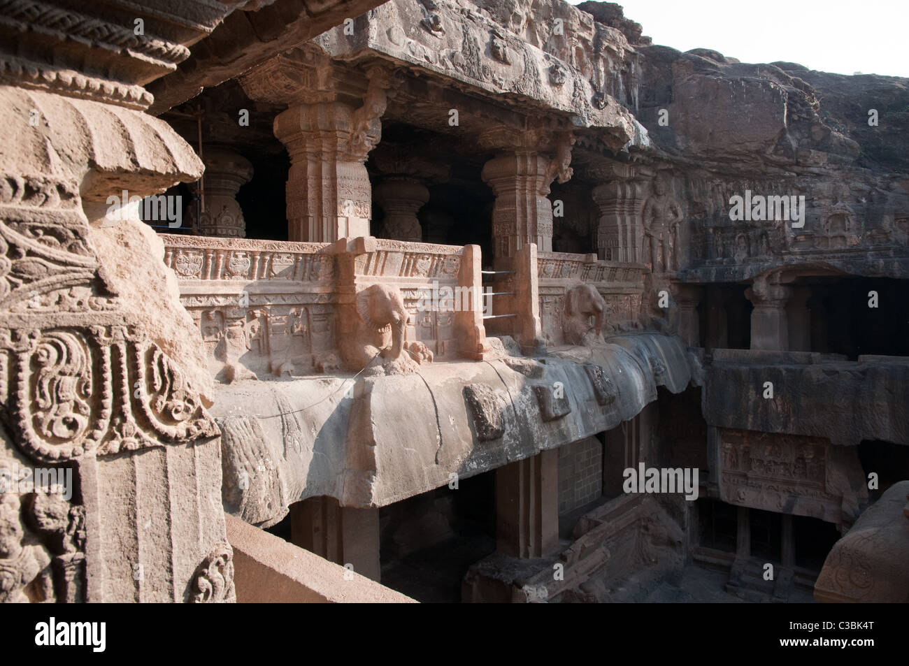 Ellora Caves Kailasa Temple. Carved directly into a basalt rock cliff ...