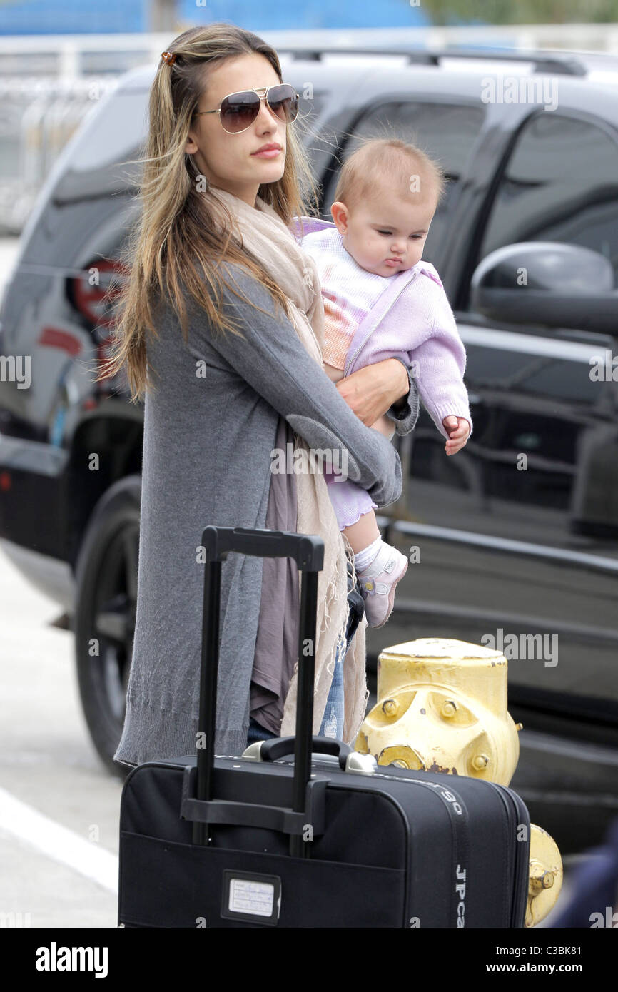 Alessandra Ambrosio arrives at LAX airport with daughter Anja Louise to ...