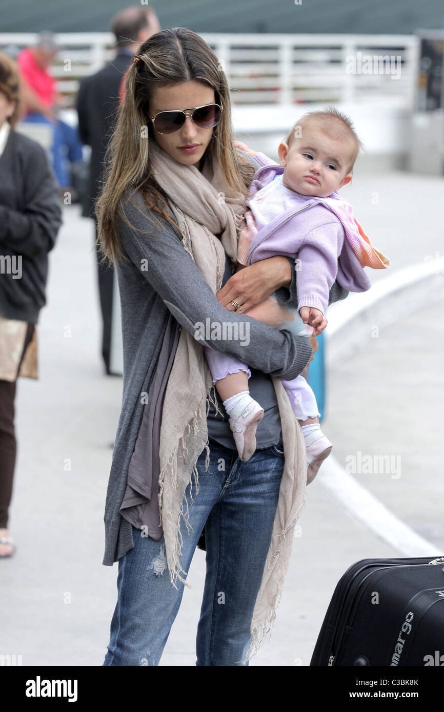 Alessandra Ambrosio arrives at LAX airport with daughter Anja Louise to ...