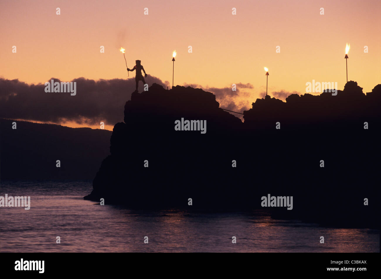 Hawaii, Maui, The Valley Island, Torch Lighting, Black Rock, Kaanapali ...