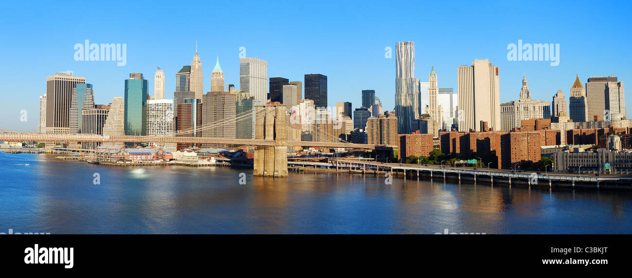New York City Manhattan skyline panorama with Brooklyn Bridge and ...