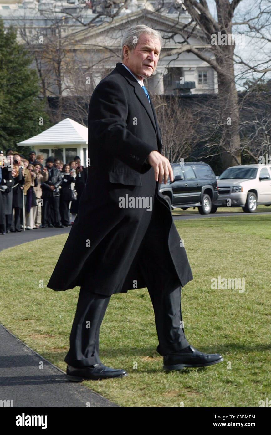 US President George W Bush at the South Lawn at The White House leaving ...