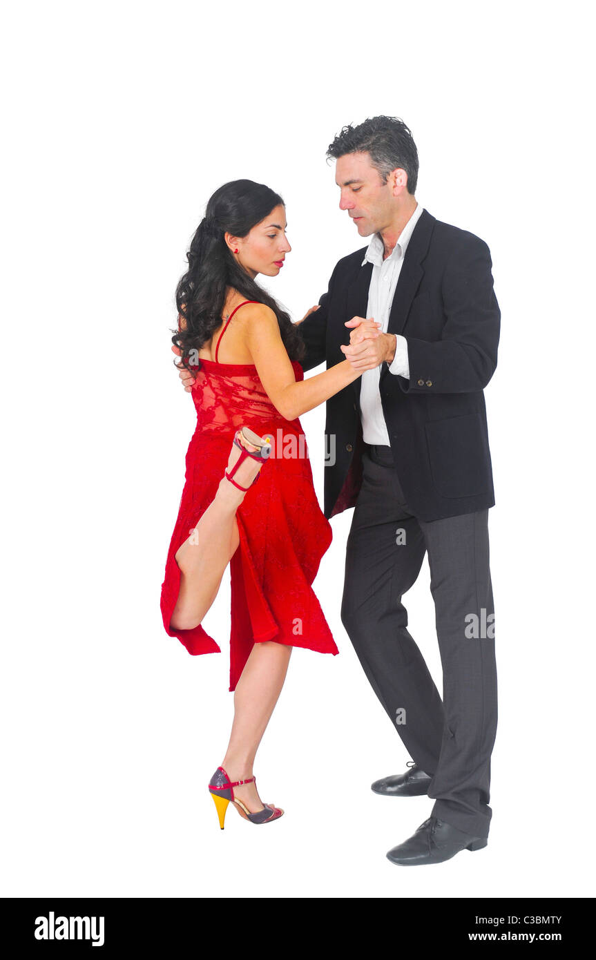 Couple dances tango On white Background Stock Photo - Alamy