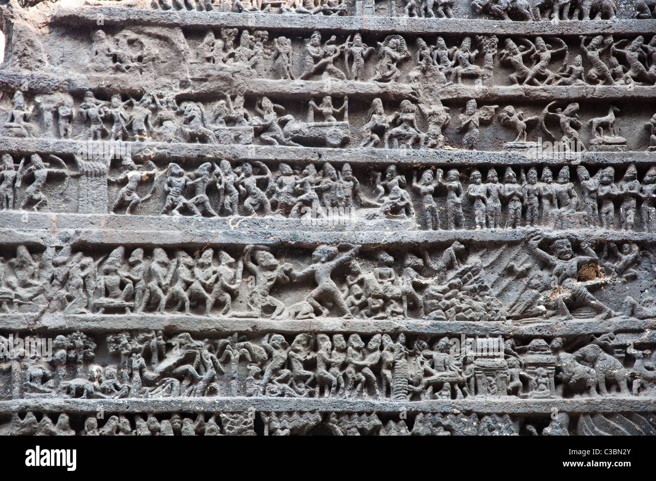 Ellora Caves Kailasa Temple. Carved directly into a basalt rock cliff ...