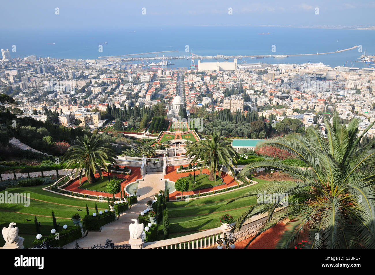 Israel, Haifa, The gardens of the Bahai Shrine downtown Haifa in the ...