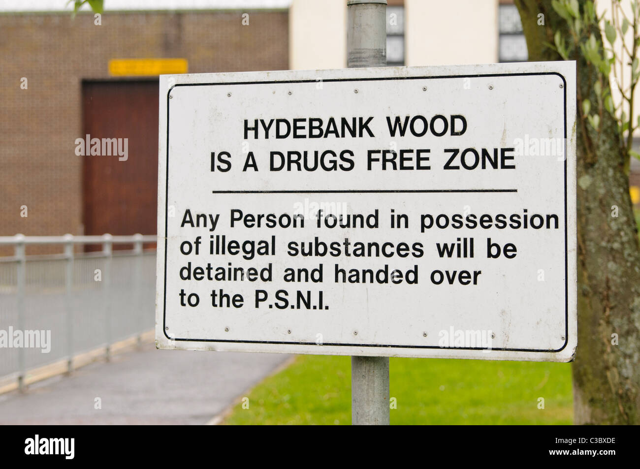 Sign outside entrance to Hydebank Wood Young Offender's Centre, Belfast ...