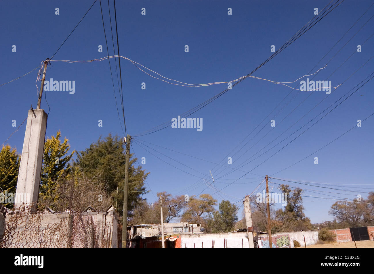 Illegal connection to the electrical power line in central Mexico Stock ...