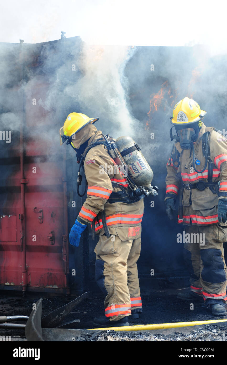 USA Fire Emergency firefighters battling blaze in shipping container ...