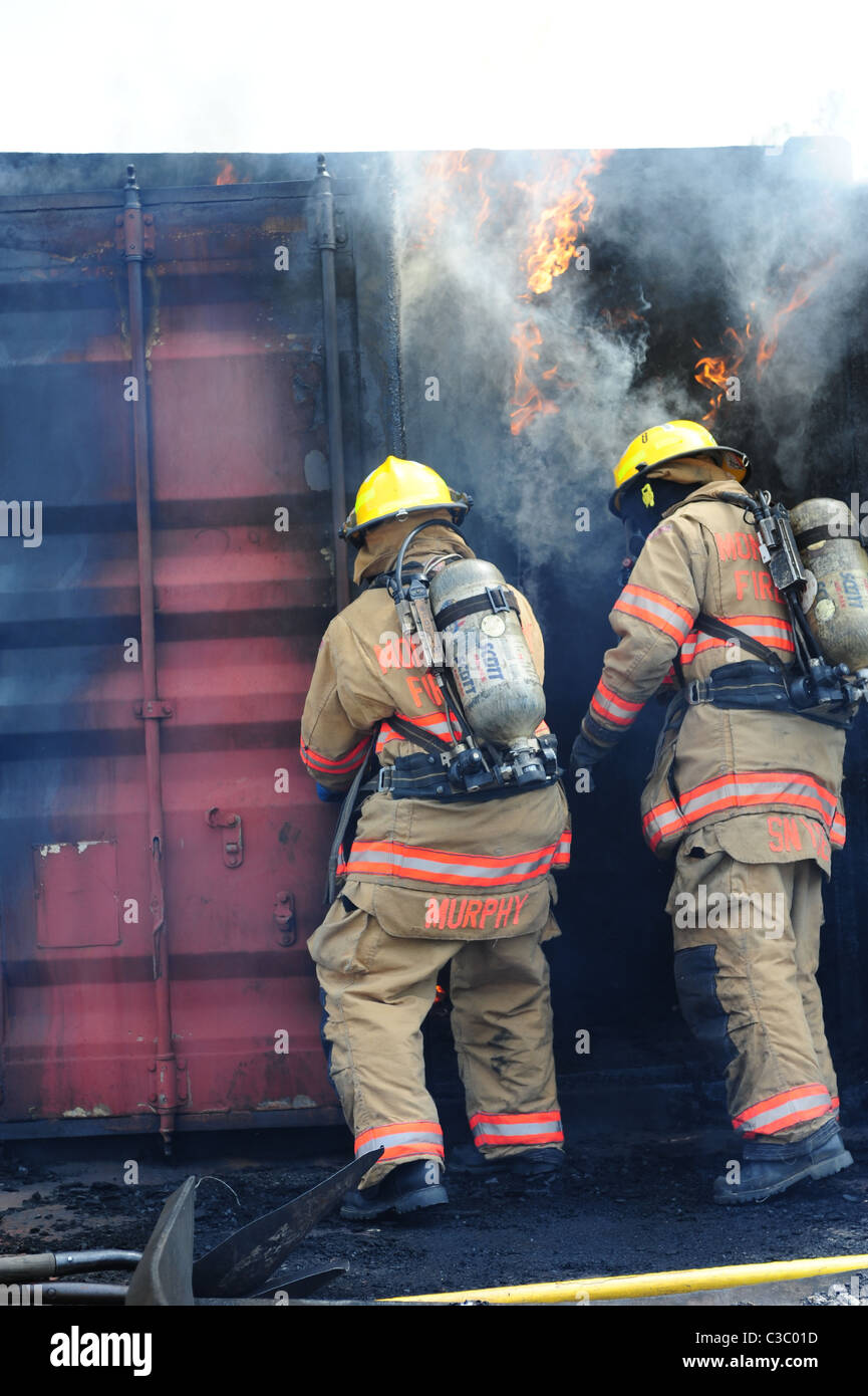 USA Fire Emergency firefighters battling blaze in shipping container ...