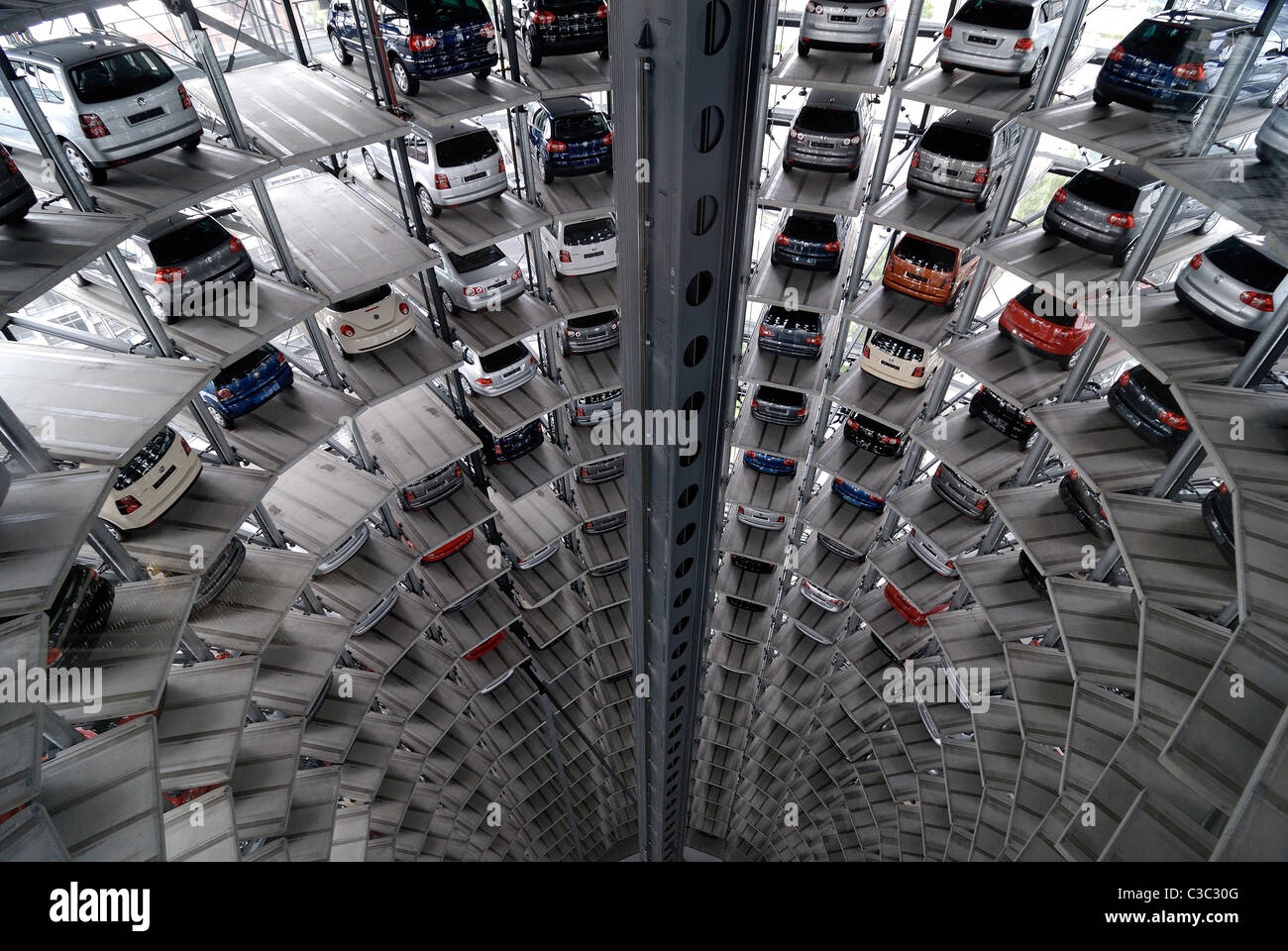 VW - glass car silos in the Autostadt, Wolfsburg, Germany Stock Photo ...