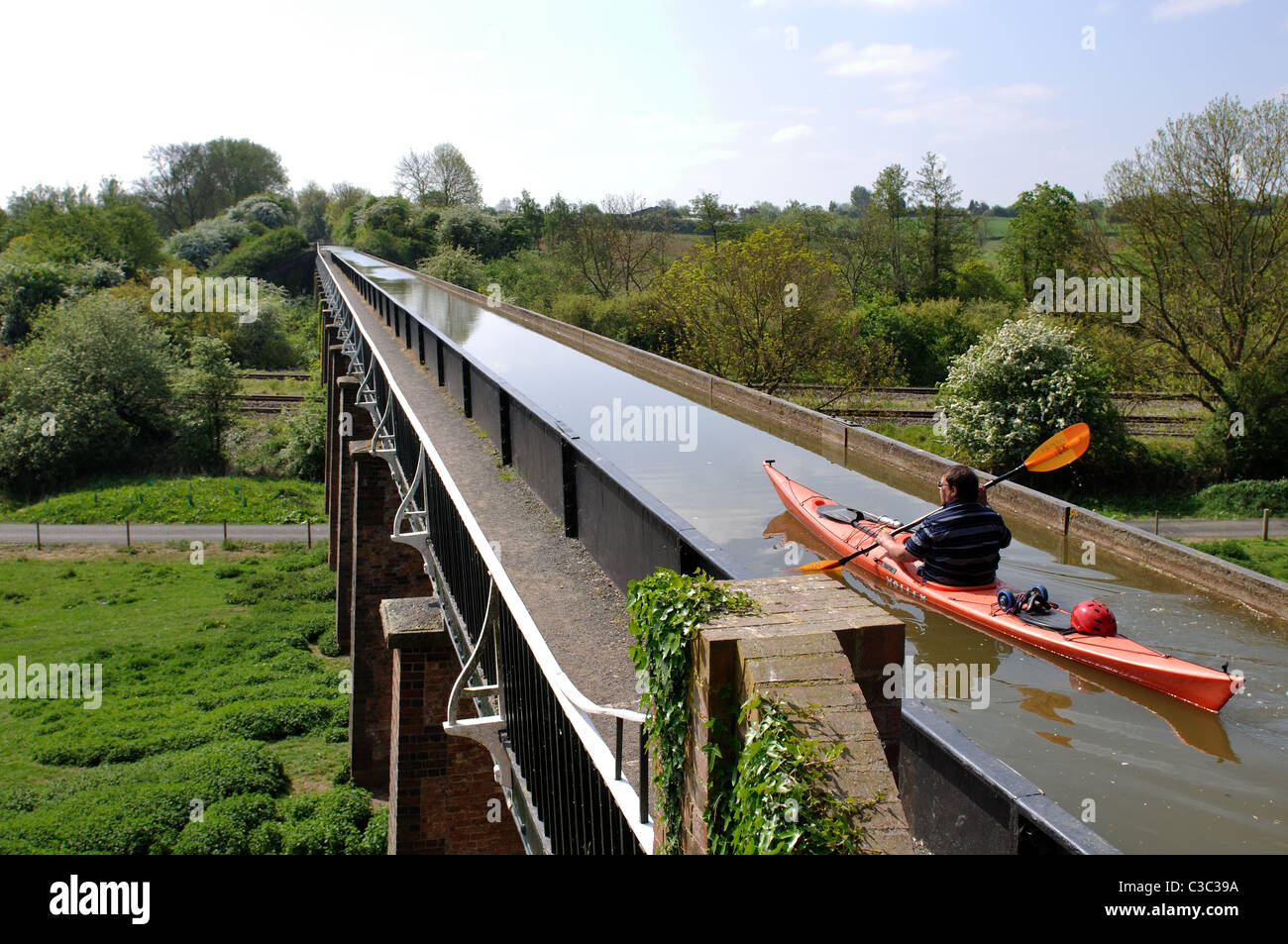 Canoeist on Edstone Aqueduct on the Stratford Canal, Warwickshire ...
