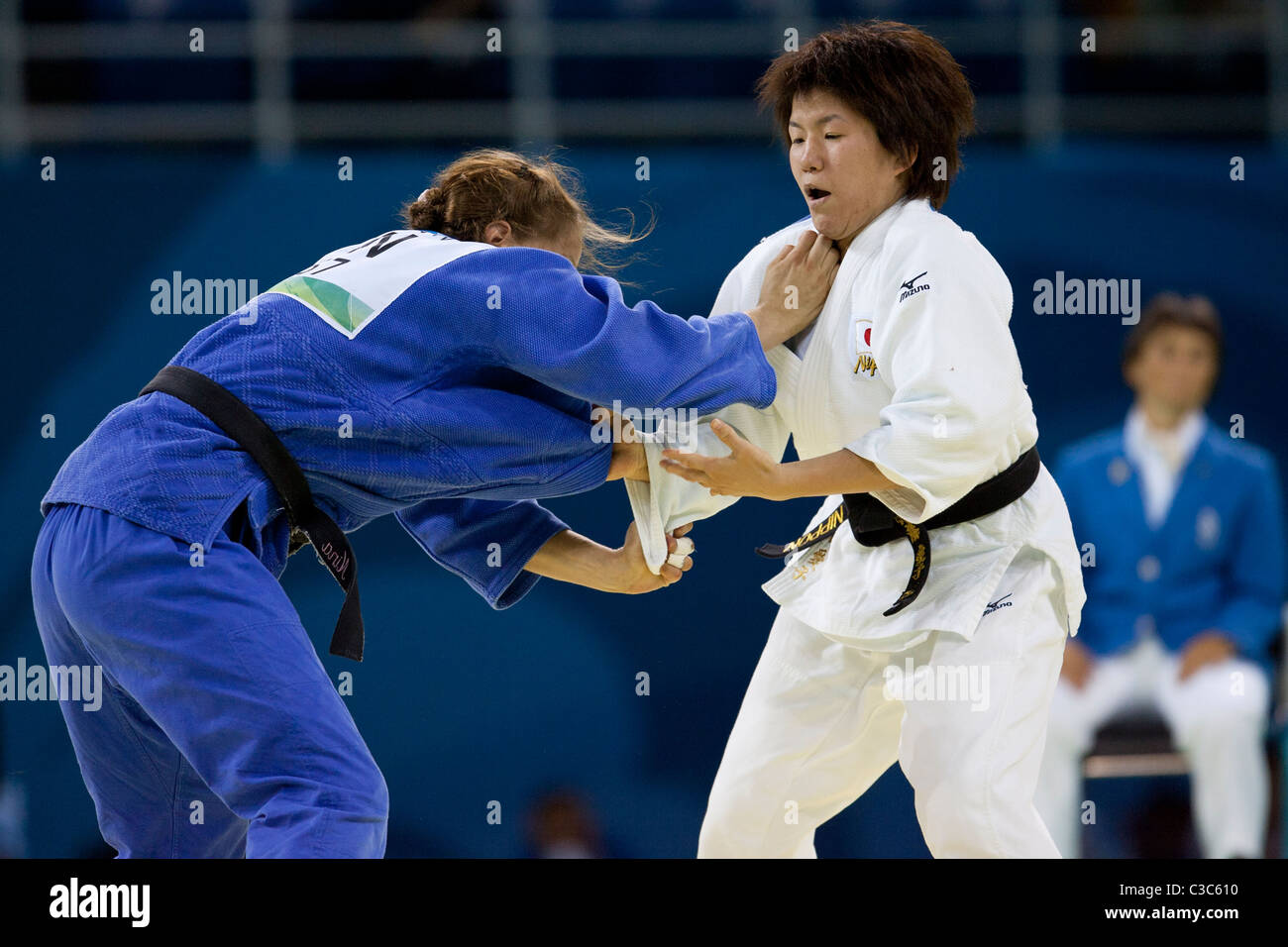 Aiko Sato (JPN) -white competing against Nina Koivumaki (FIN) in women ...