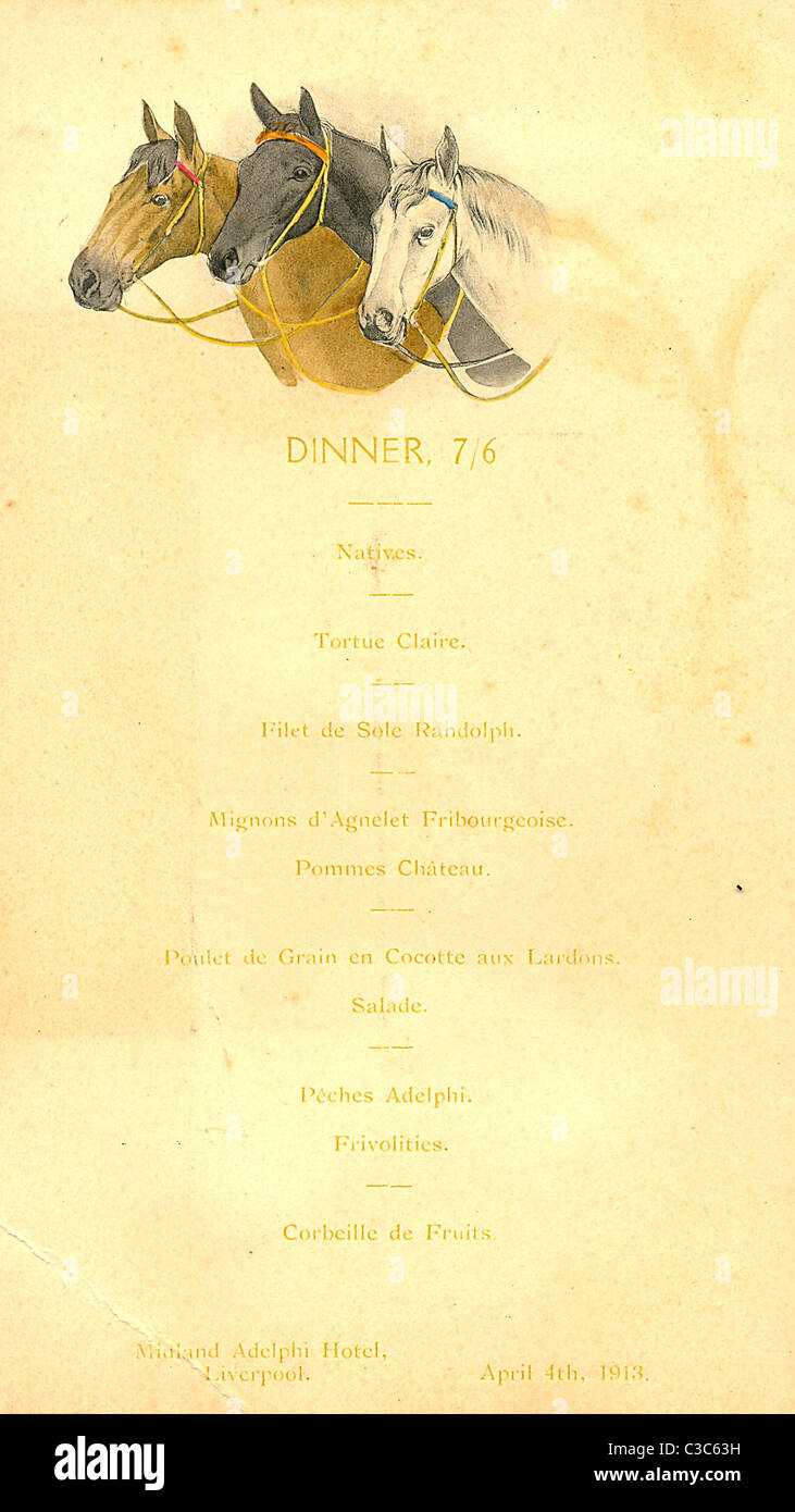 Dinner menu for Grand National night Stock Photo - Alamy