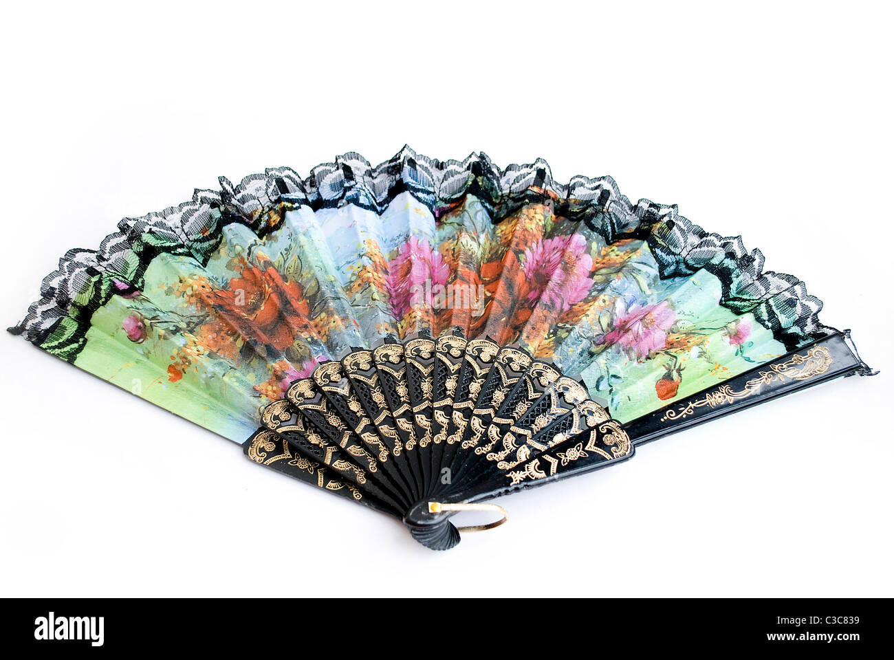 chinese traditional lace fan isolated on white Stock Photo - Alamy