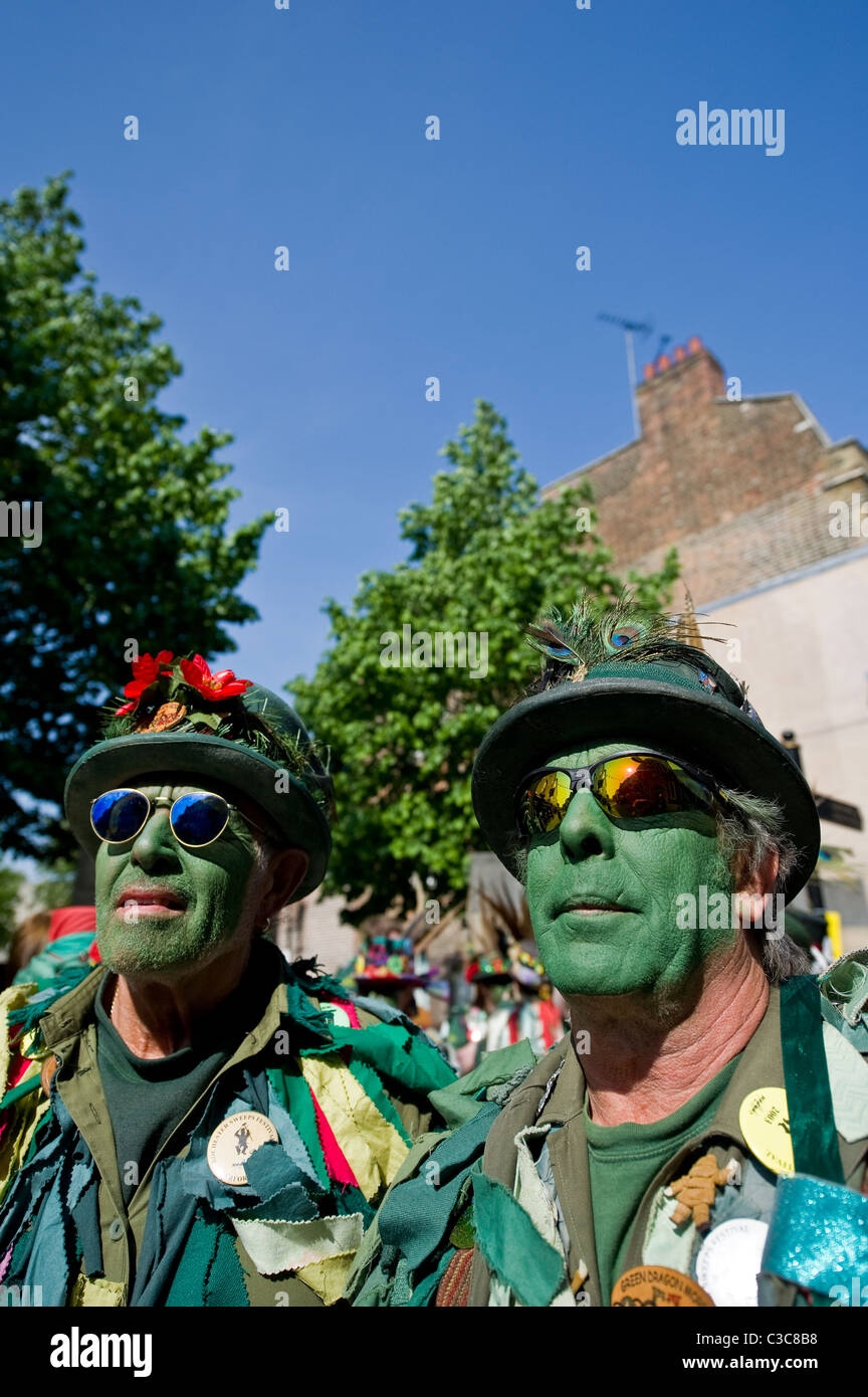 Two morris dancers from Green Dragon Morris at the Sweeps Festival ...