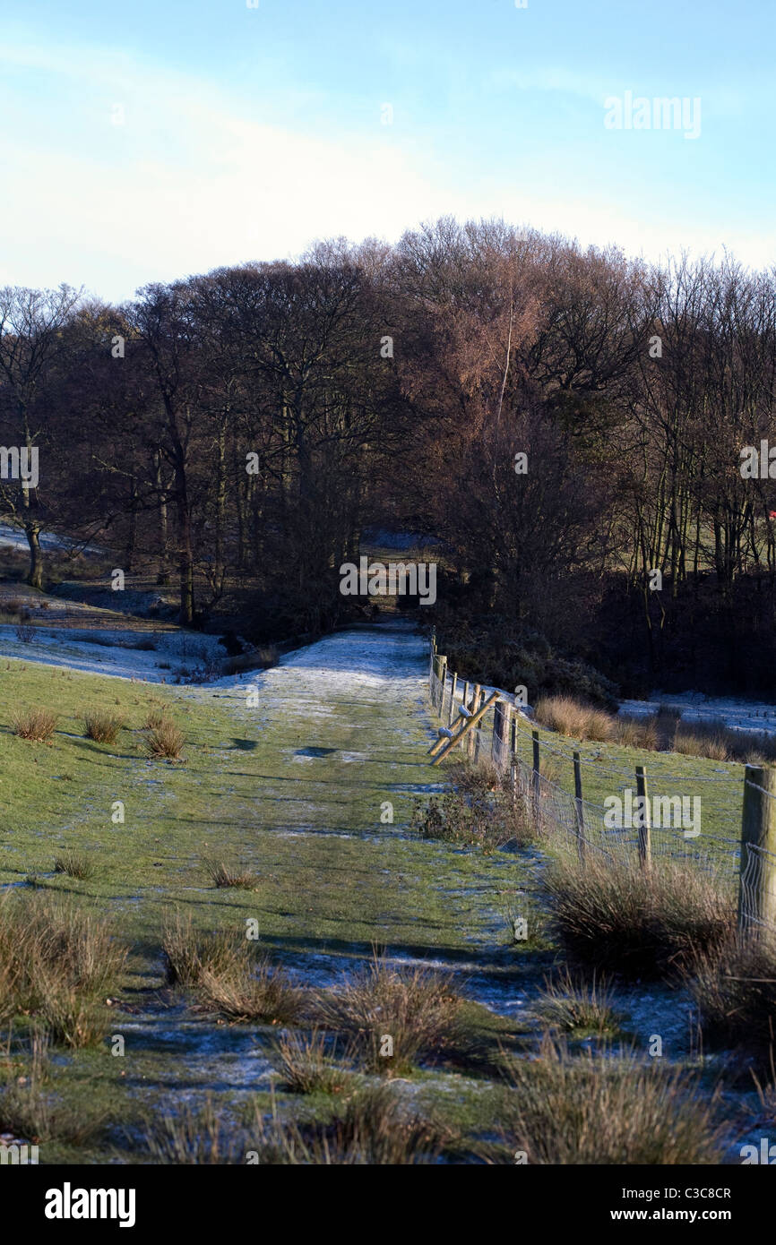 Footpath converted from a disused colliery tramway frosty winter day ...