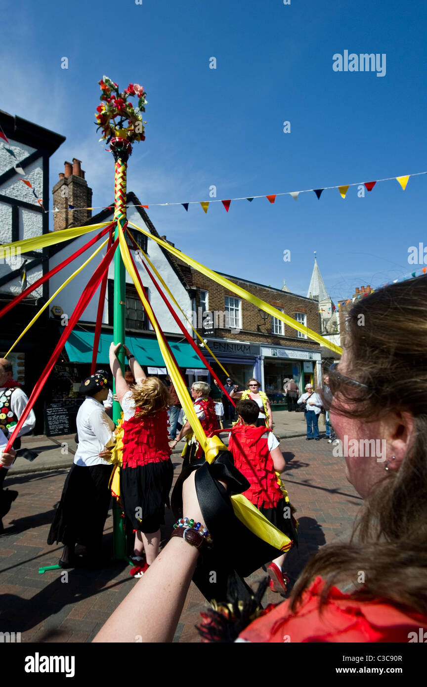 Kent Korkers and Pork Scratchins Morris Sides performing a maypole ...
