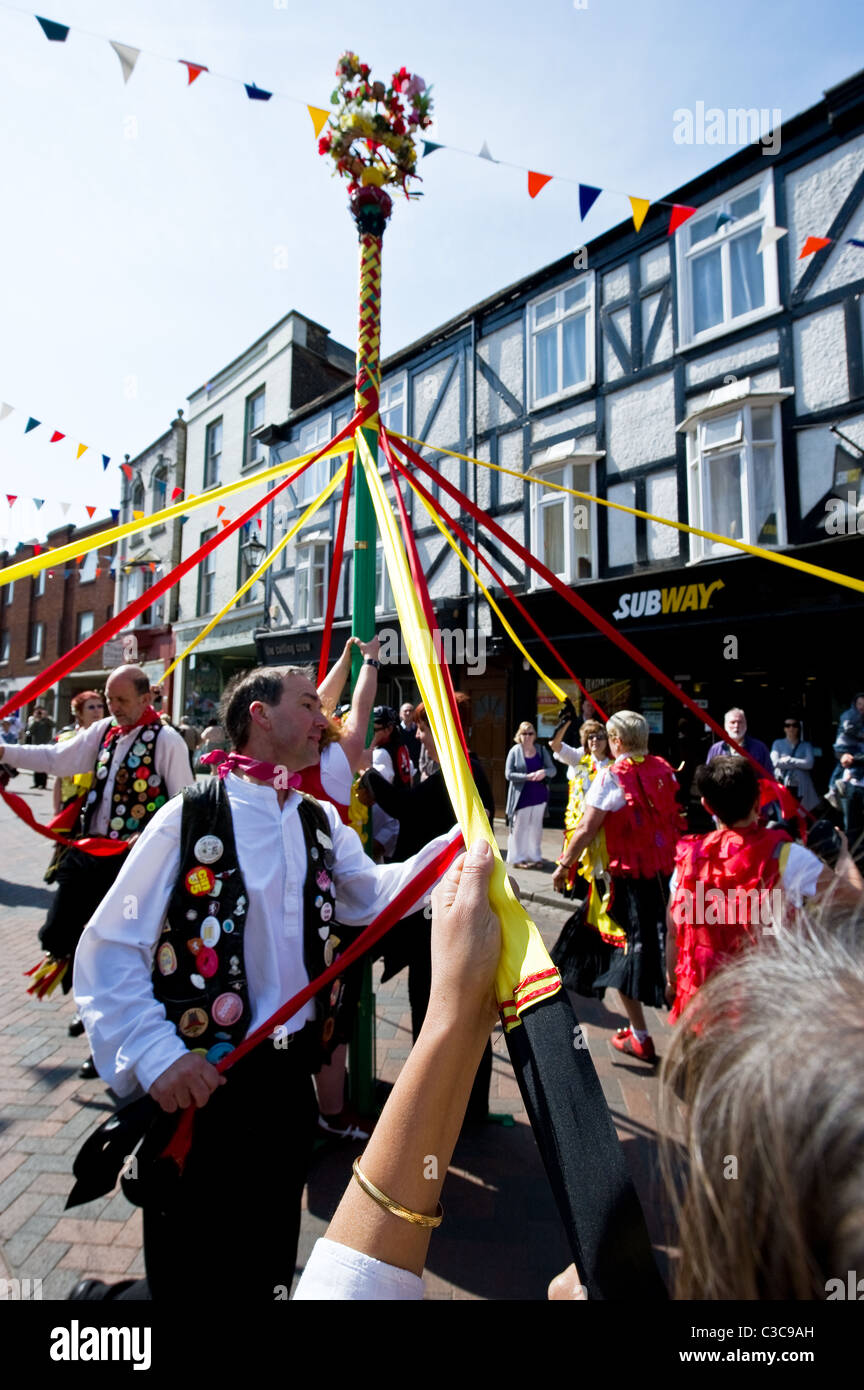 Kent Korkers and Pork Scratchins Morris Sides performing a maypole ...