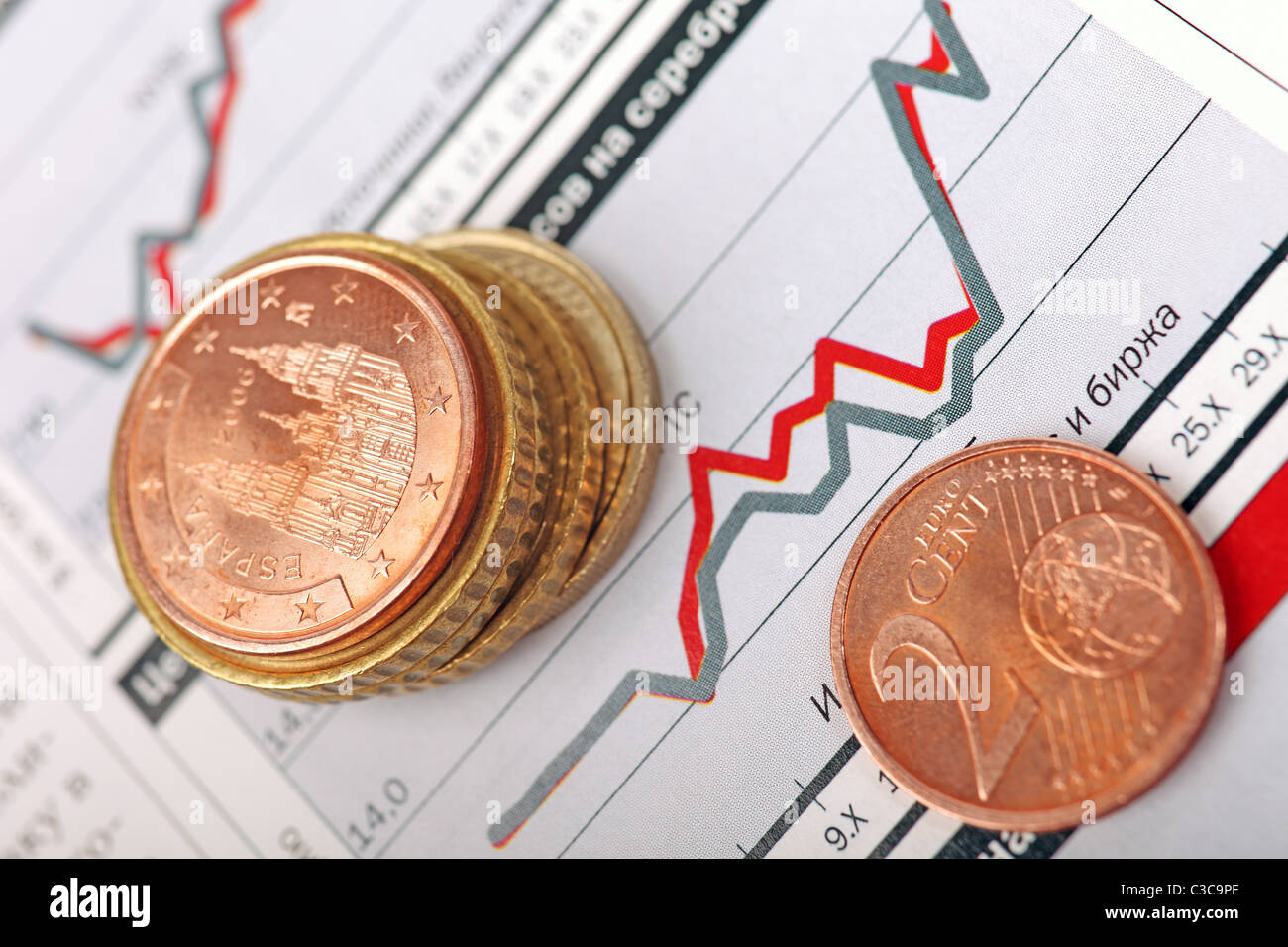 Macro of euro coins laying on financial graph Stock Photo - Alamy