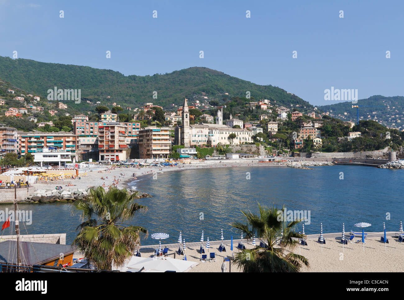 promenade and seaside in Recco, small town in Liguria, Italy Stock ...