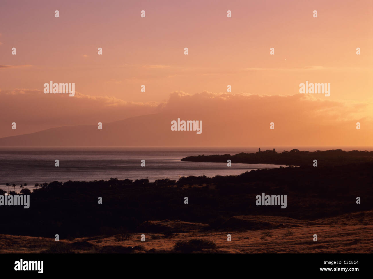 Ukumehame, Maui sunset view of coastline, view of Lanai island in ...