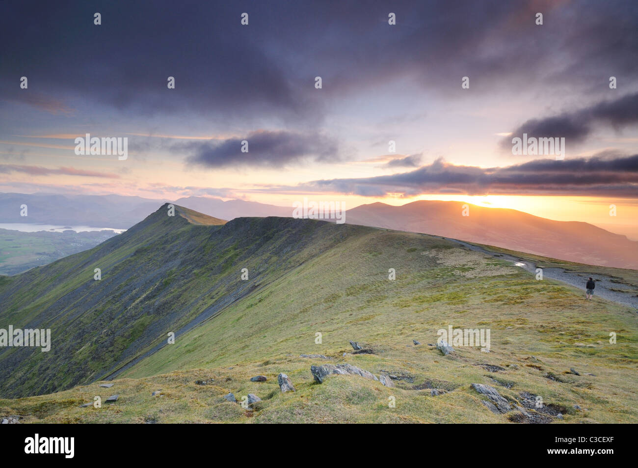 Dramatic sunset on the summit of Blencathra in the English Lake ...