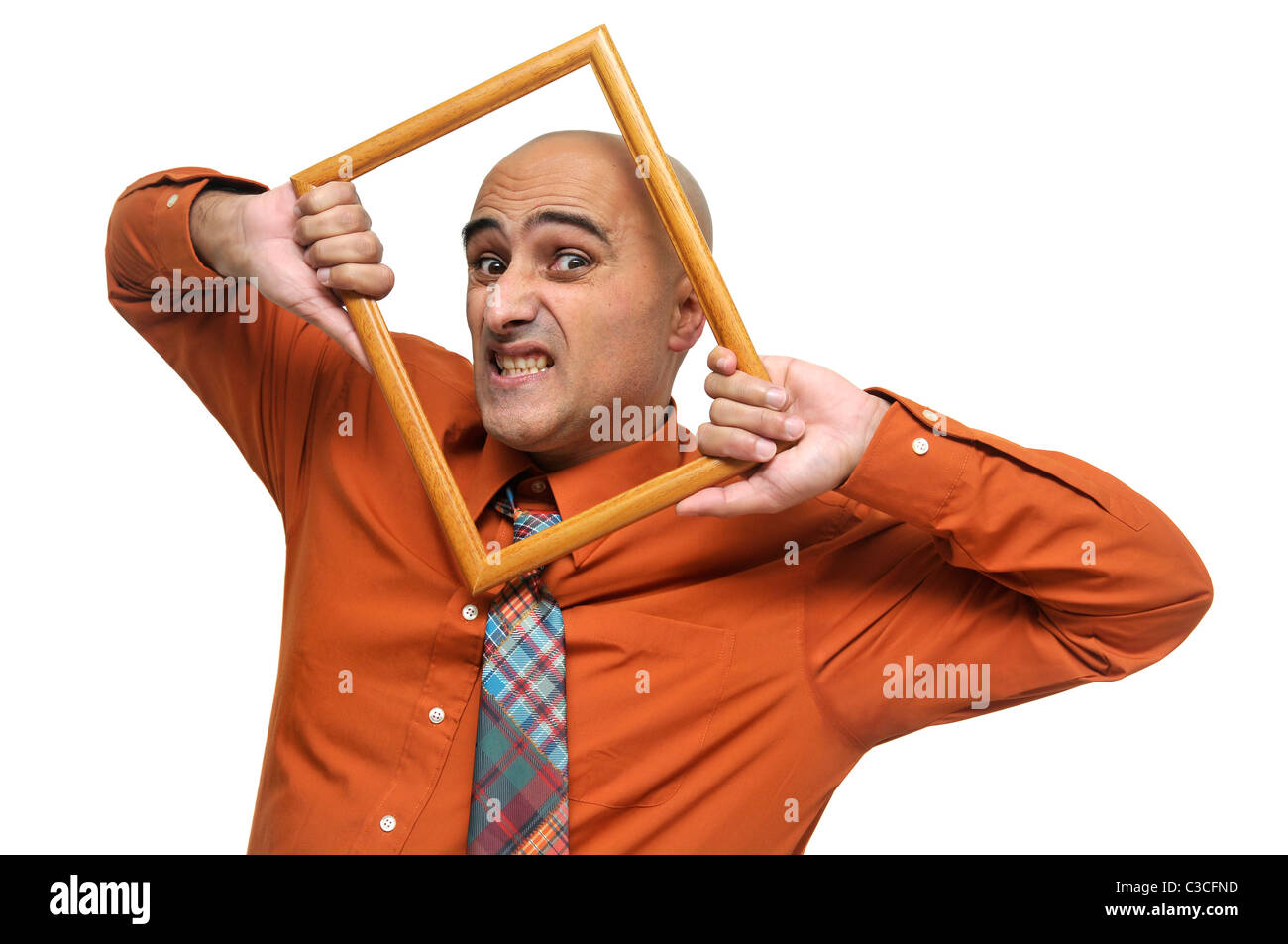 Businessman portrait with a small frame isolated in white Stock Photo ...