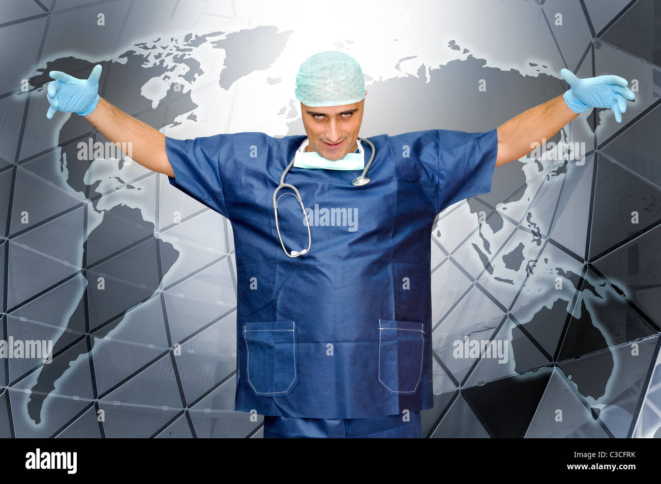 Doctor in uniform with open arms Stock Photo - Alamy