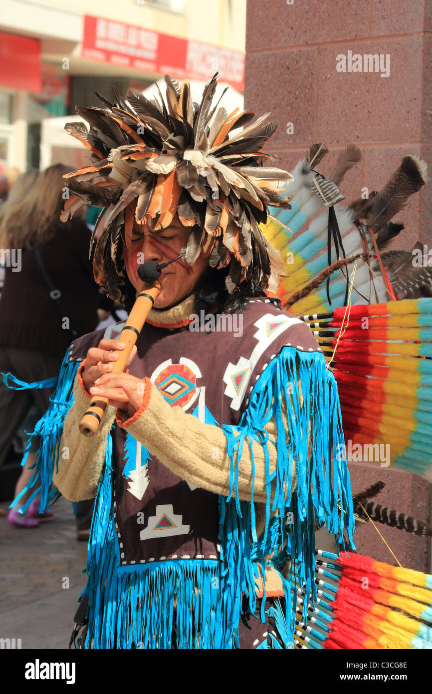 Native Mexican Indian Street Musician Blackpool Stock Photo - Alamy