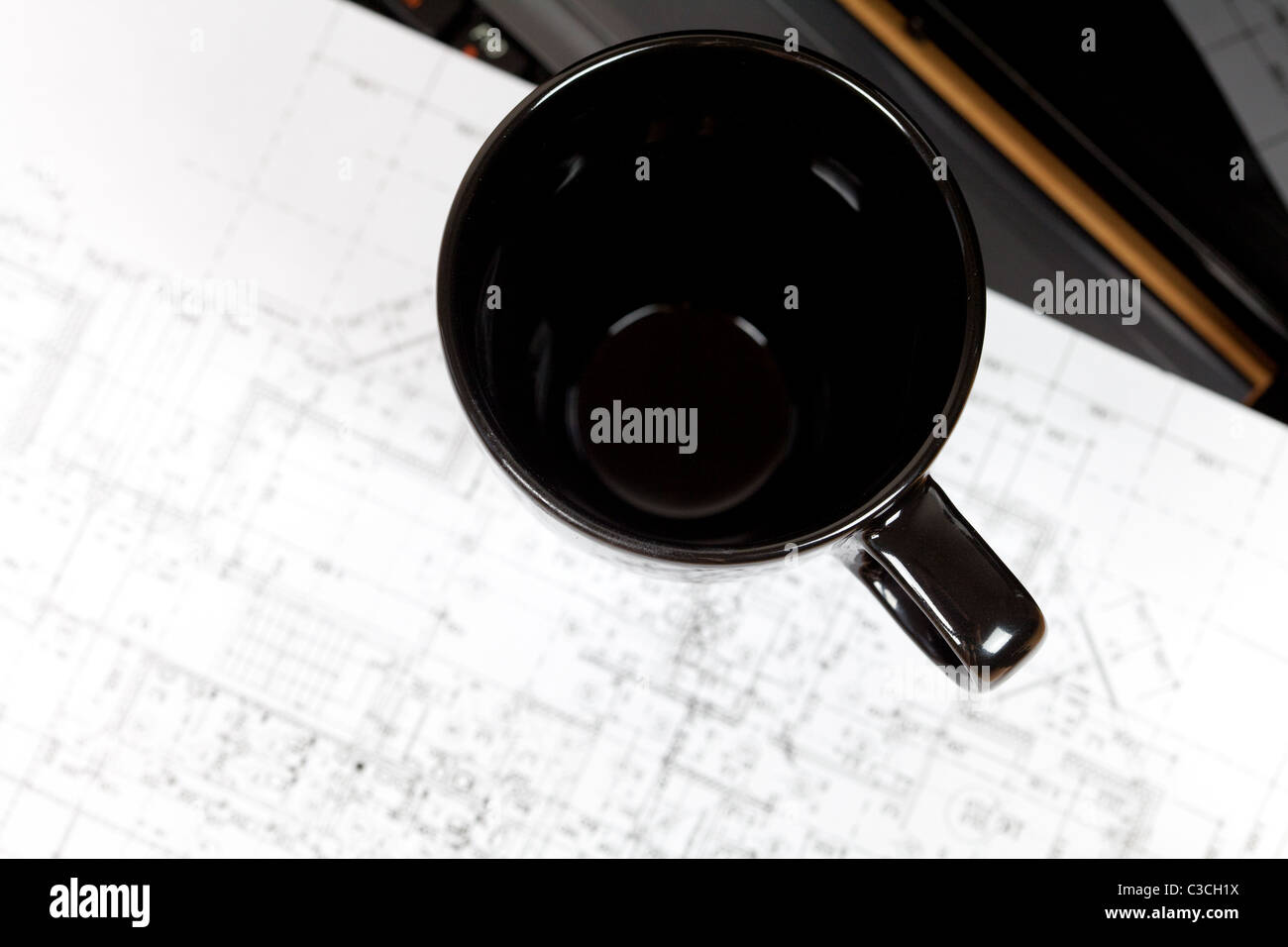 background of the architectural drawings,cup and laptop Stock Photo - Alamy