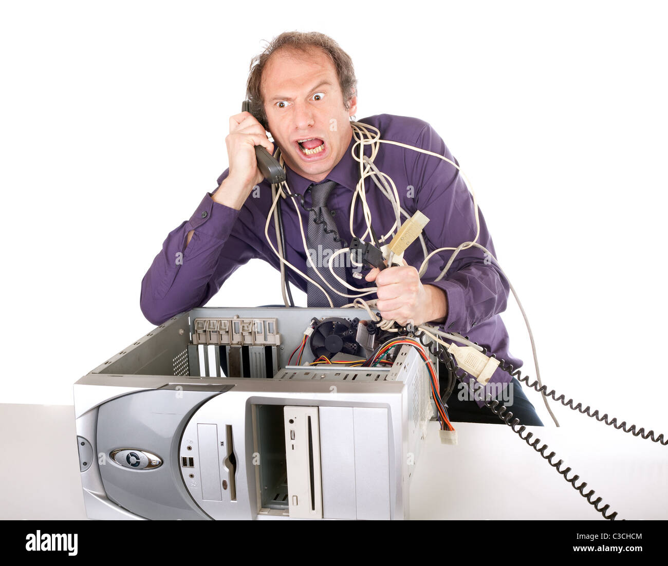 angry businessman having computer problems and phoning support Stock ...