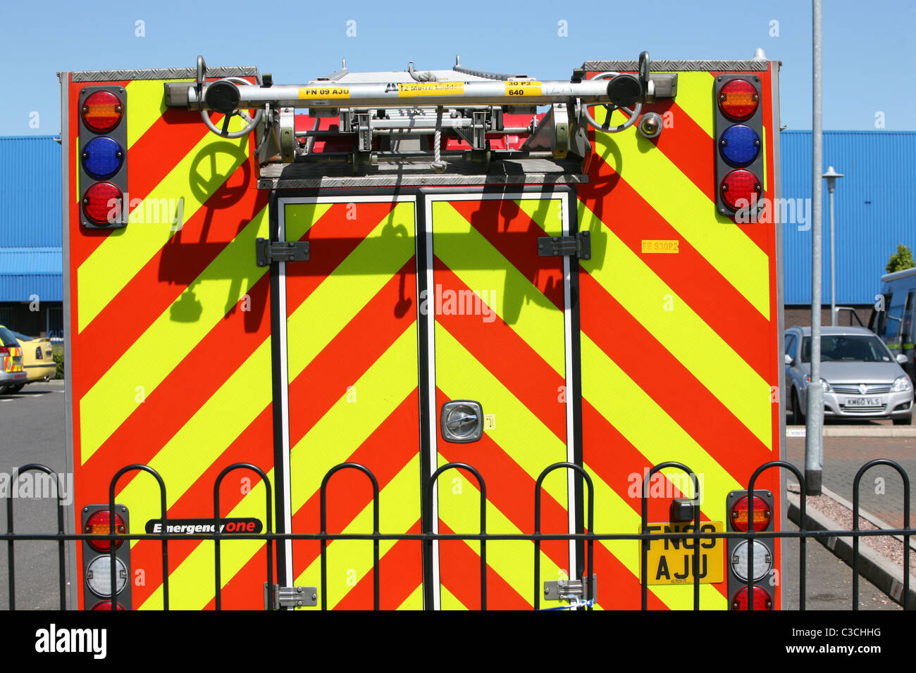 fire engine at the scene of a large fire Stock Photo - Alamy