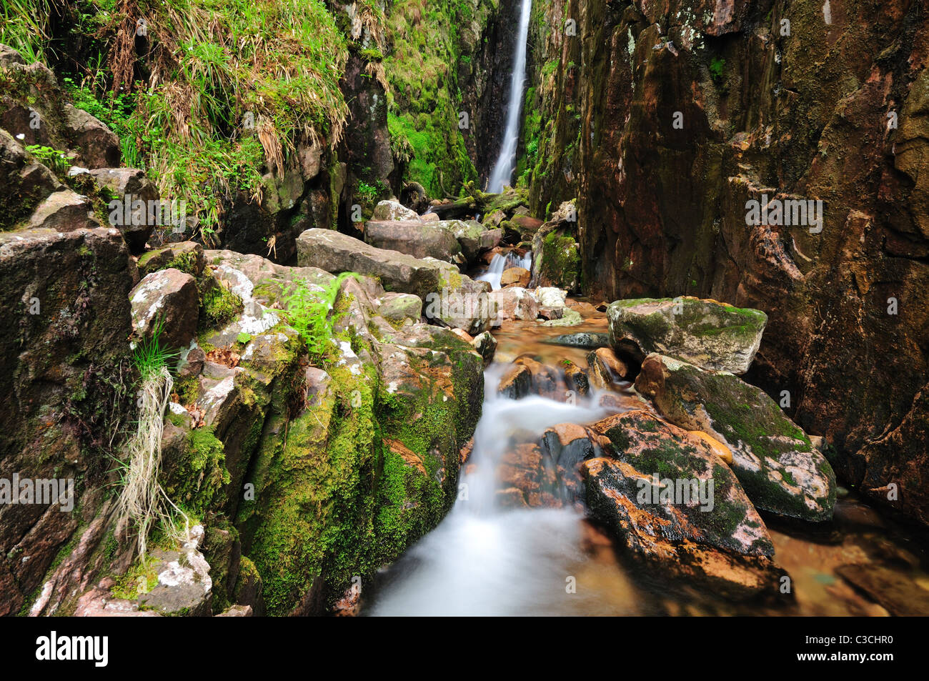 Scale Fore waterfall in a secluded ravine between Buttermere and ...