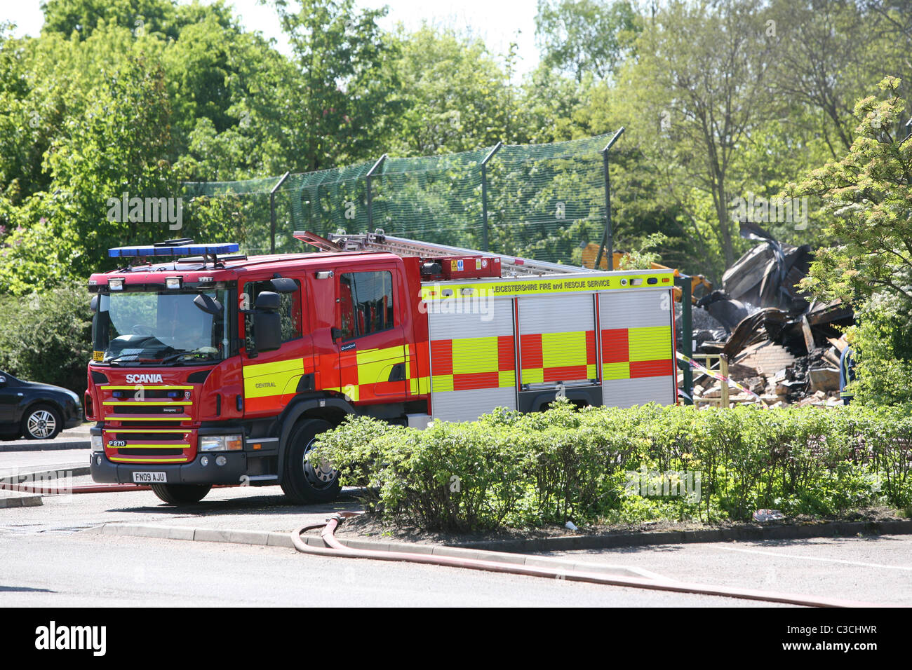 leicestershire fire engine at the scene of a large fire Stock Photo - Alamy