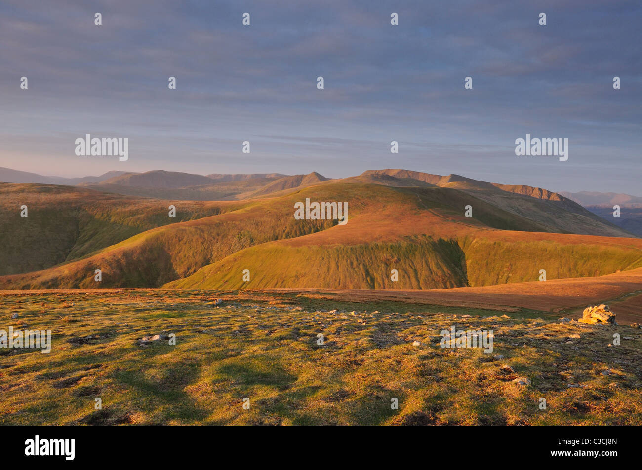 Dawn light on Stybarrow Dodd and Helvellyn, taken from Great Dodd in ...