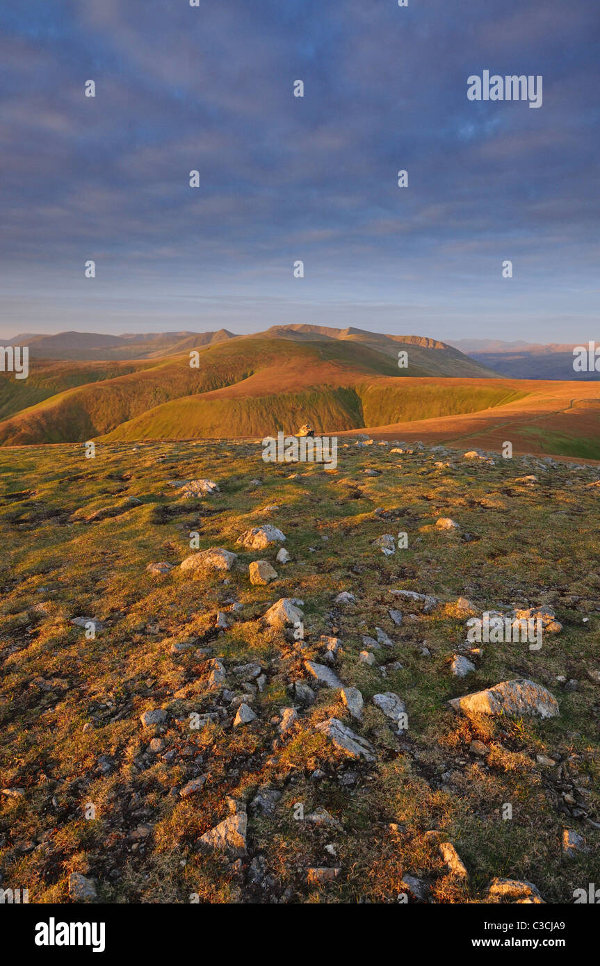 Dawn light on Stybarrow Dodd and Helvellyn, taken from Great Dodd in ...