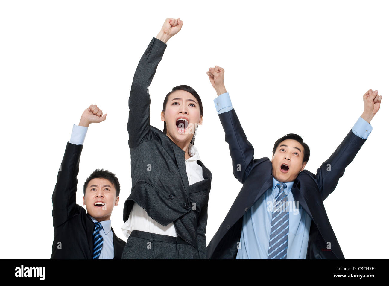 A team of businesspeople cheering Stock Photo - Alamy