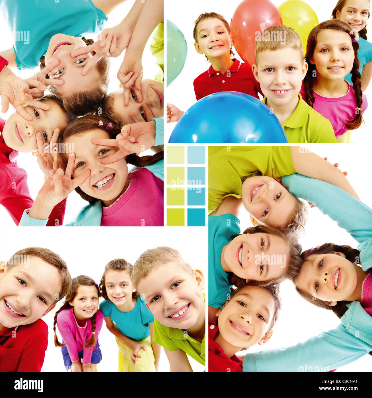 Collage of team of happy kids in joyful mood Stock Photo - Alamy